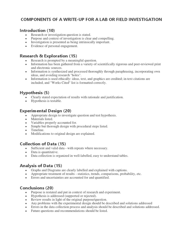 Lab Investigation Write-Up Components | PDF