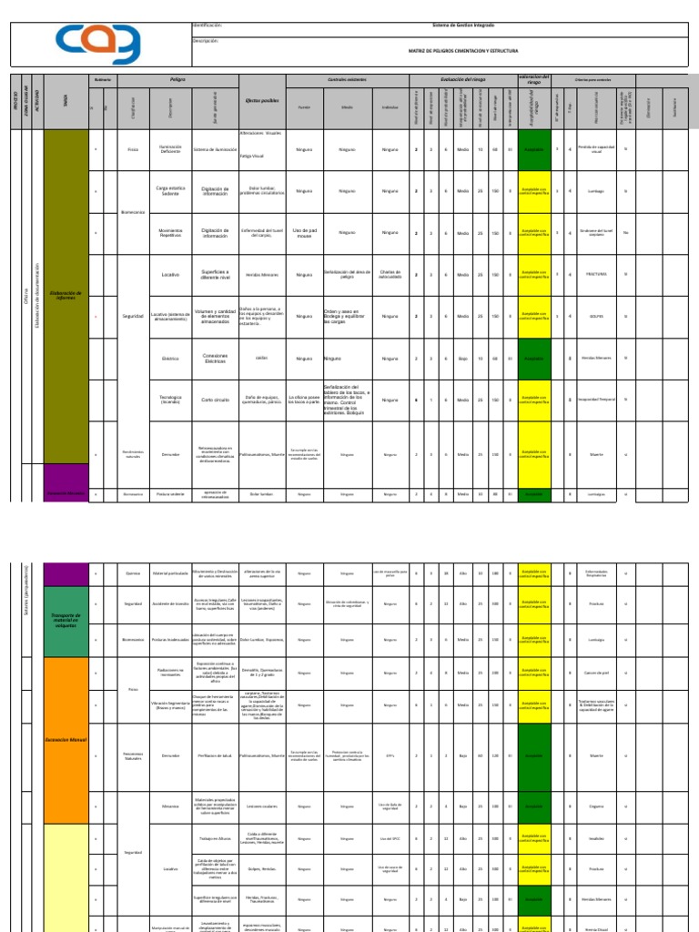 Matriz de Peligros en Cimentación y Estructura | PDF | Dolor lumbar ...