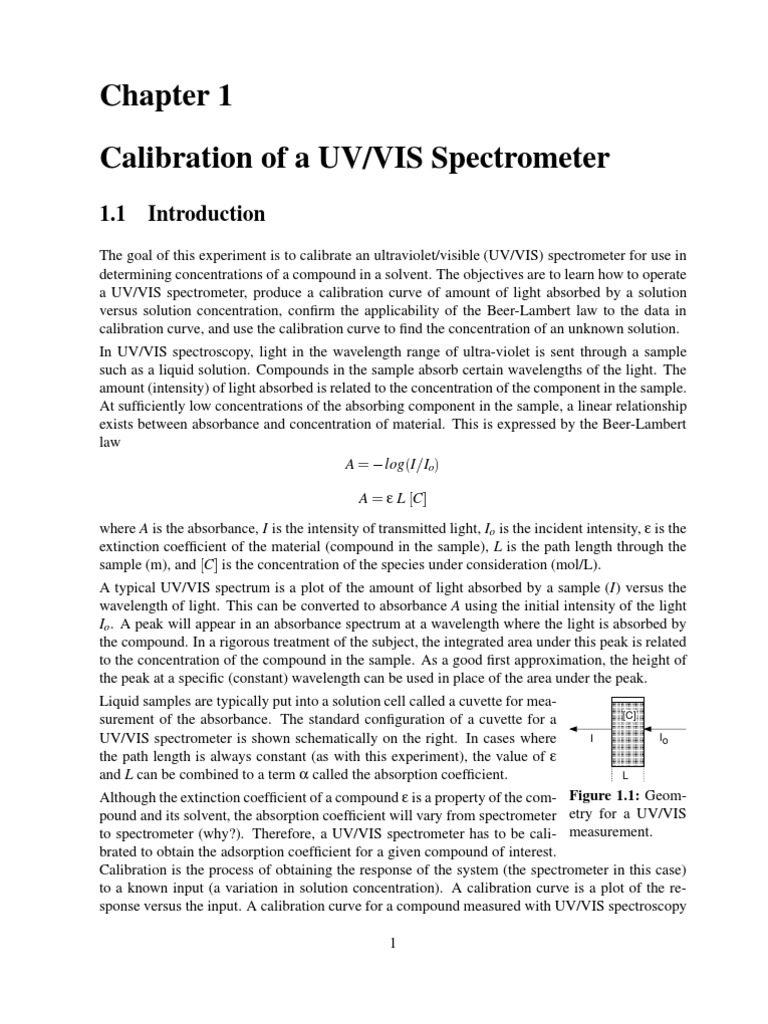 Calibration of A UV/VIS Spectrometer: A Log I I A L C | PDF ...