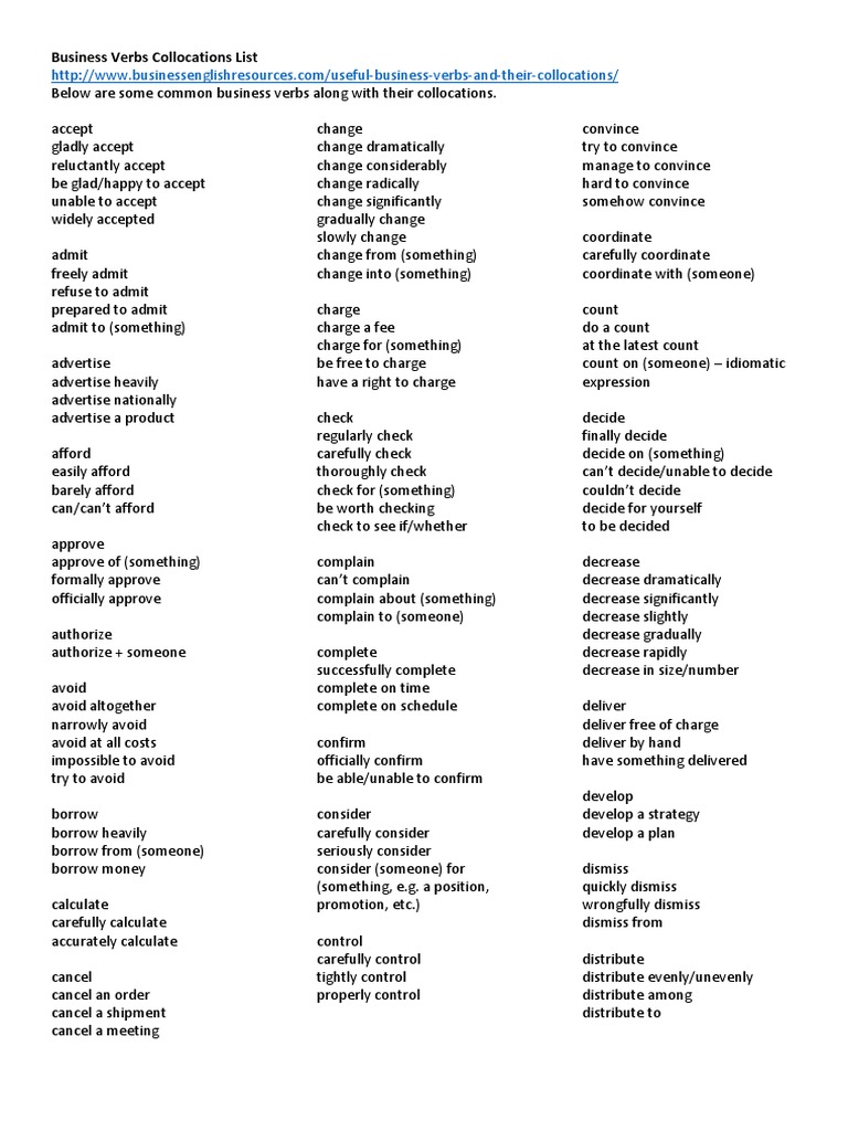 Business Verbs Collocations List | Economies | Politics