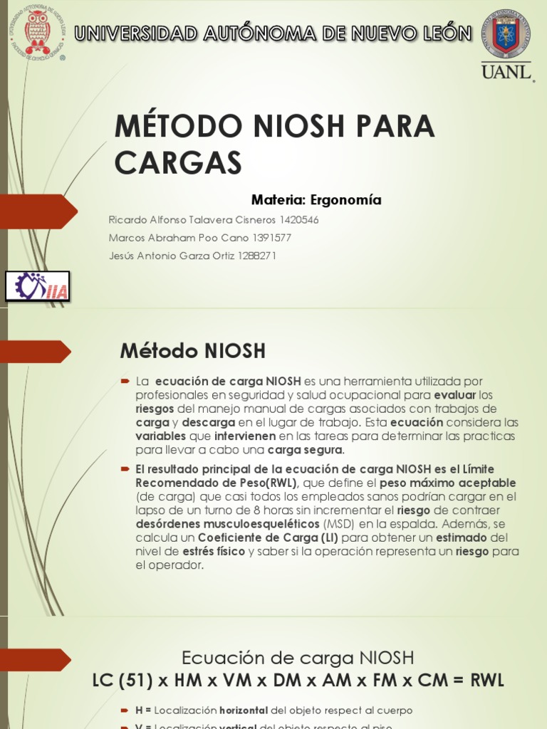 Método NIOSH | PDF | Factores humanos y ergonomía | Science