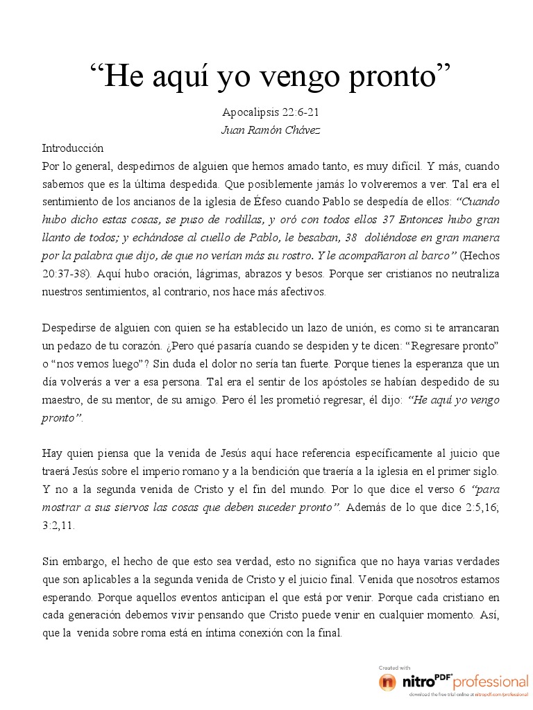 He Aqui Yo Vengo Pronto PDF | PDF | Cristo (título) | Libro de revelación