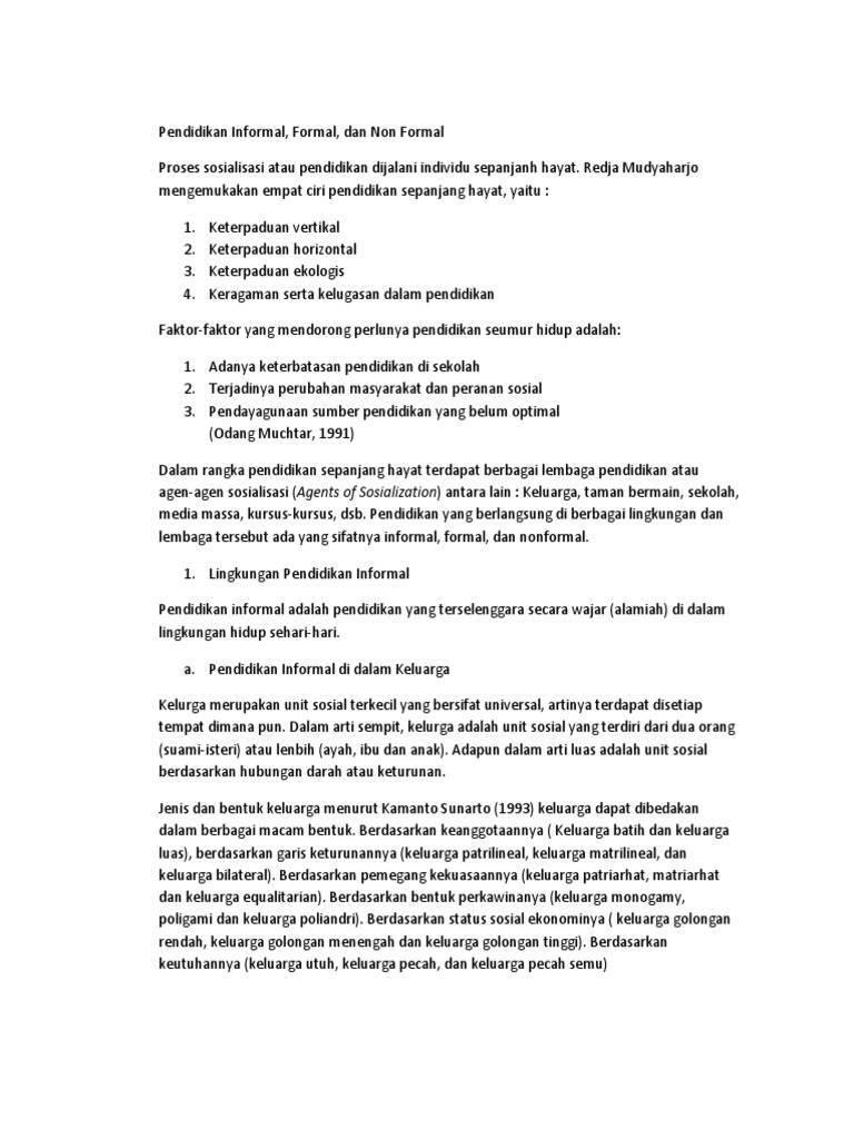 Pendidikan Informal, Formal Dan Nonformal | PDF