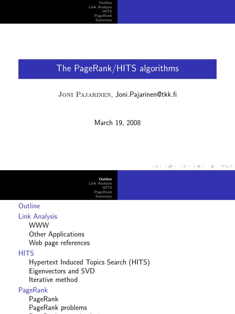 The Pagerank and HITS Algorithms | PDF | Eigenvalues And Eigenvectors | Markov Chain