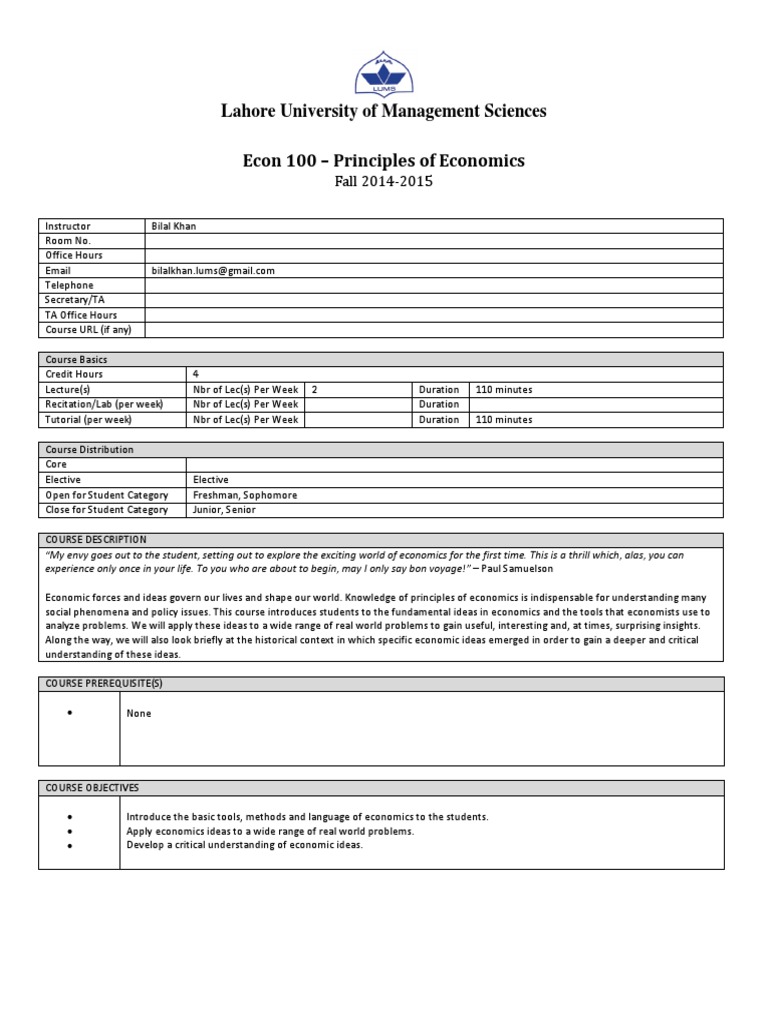 ECON 100-Principles of Economics-Bilal Khan | PDF | Macroeconomics ...