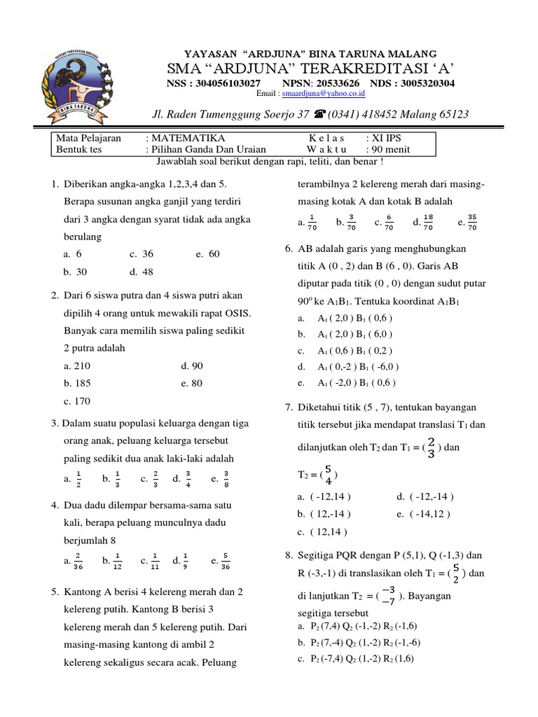 Soal KELAS XI Sma Arjuna Bismillah | PDF