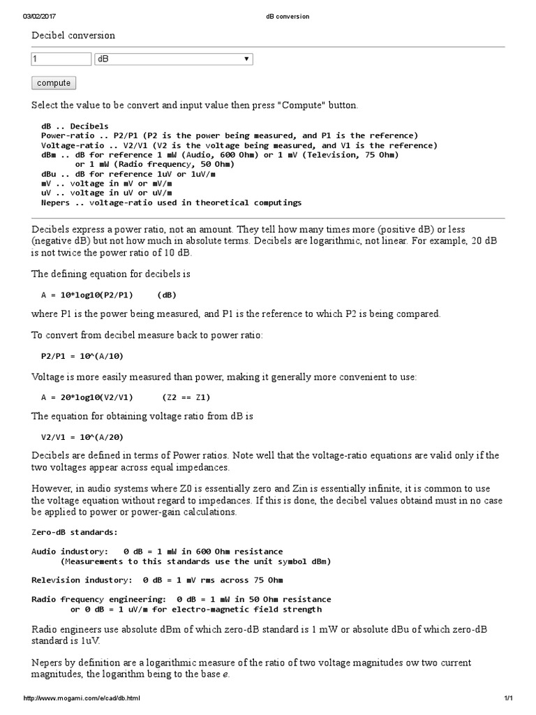 dB conversion guide for power, voltage, and field strength | PDF ...