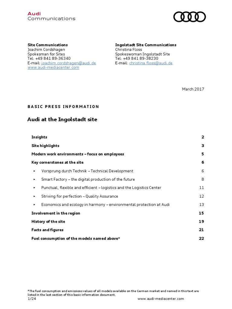 Audi Basic Information Ingolstadt 2017 en | PDF | Audi | Logistics