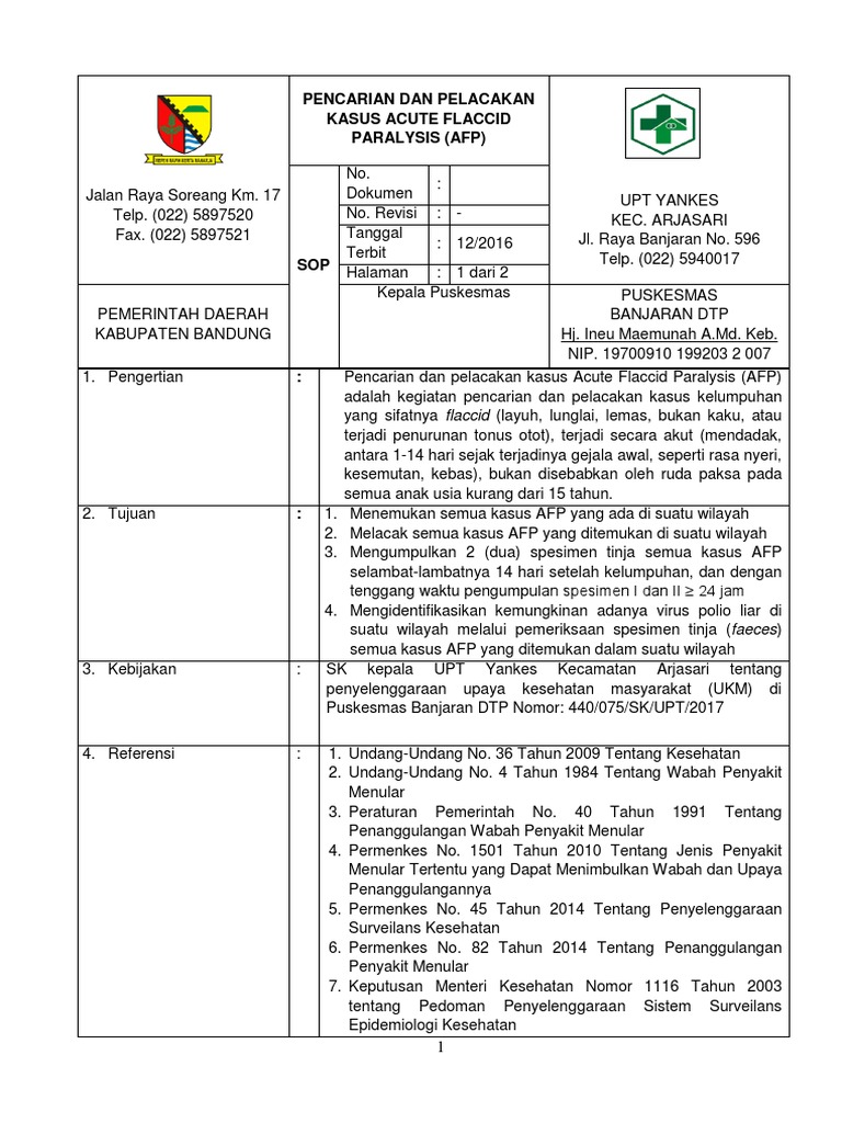 SOP AFP Puskesmas Banjaran DTP | PDF