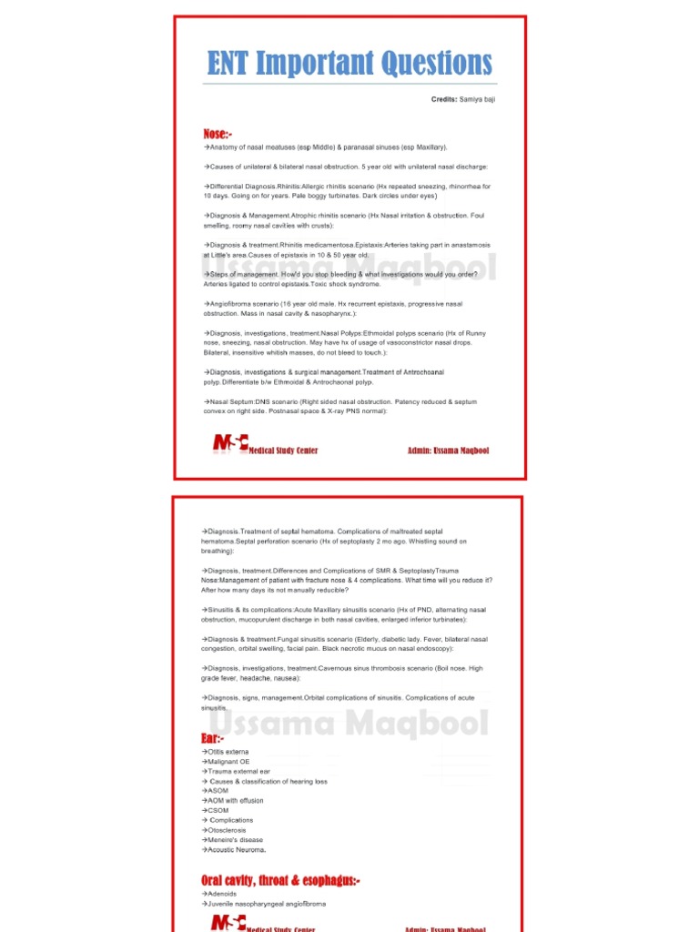 ENT Important Questions | PDF