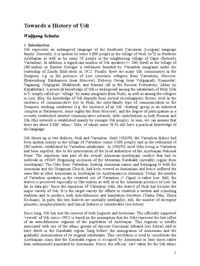 Towards a History of Udi | Language Families | Linguistics