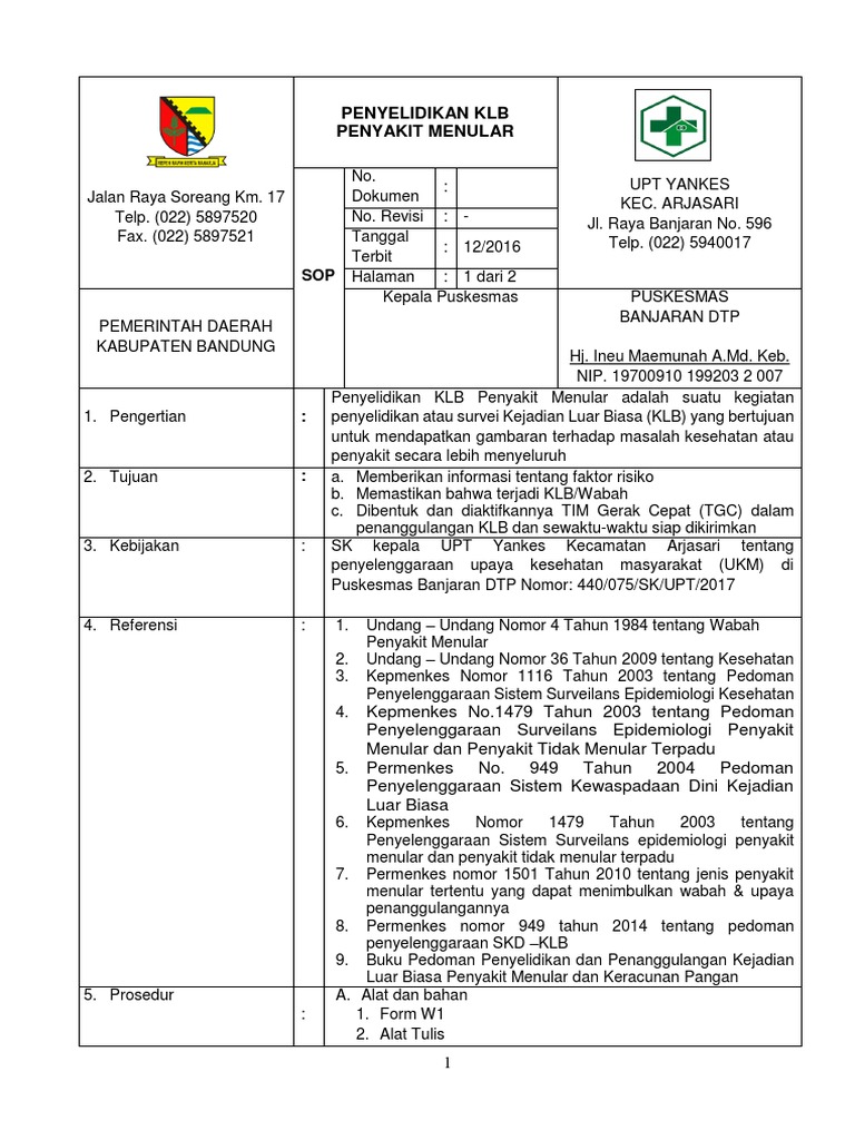 SOP Penyelidikan KLB | PDF