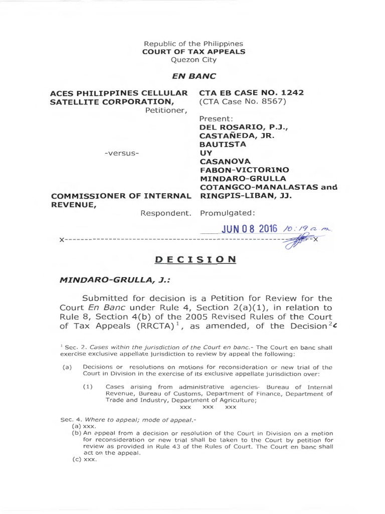 En Banc: Aces Philippines Cellular Satellite Corporation, Cta Eb Case ...