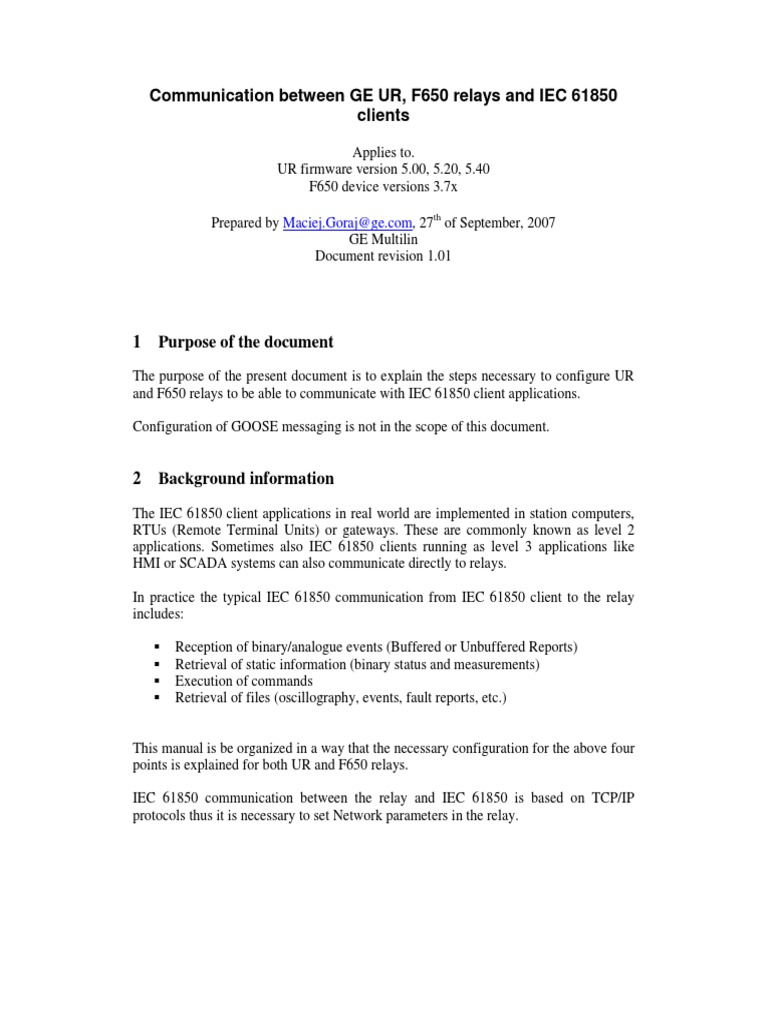 IEC 61850 Communication With GE Devices Rev1 - 01 | Download Free PDF ...