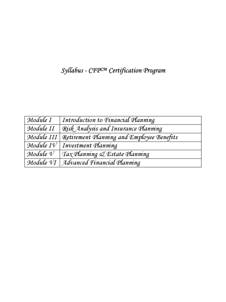 FPSB India CFP Certification Syllabus | PDF | Insurance | Pension