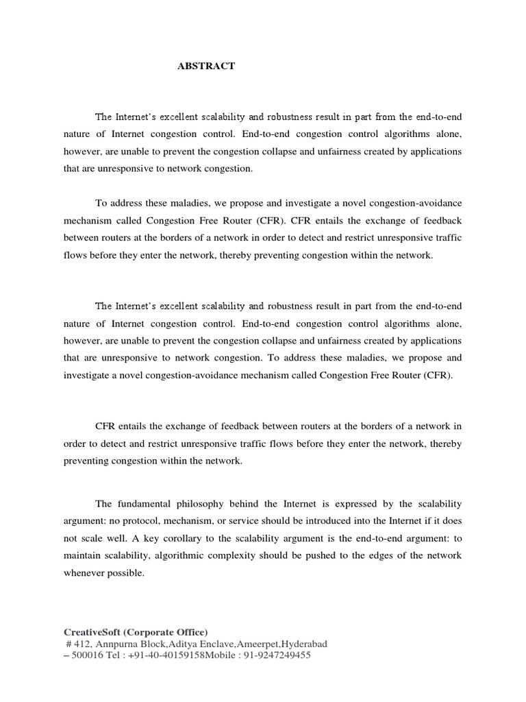 Congestion Control Using Network Based Protocol Abstract | PDF | Network Congestion | Router ...