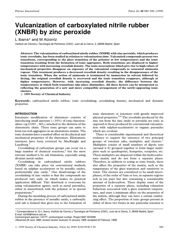 Vulcanization of Carboxylated Nitrile Rubber (XNBR) by Zinc Peroxide ...