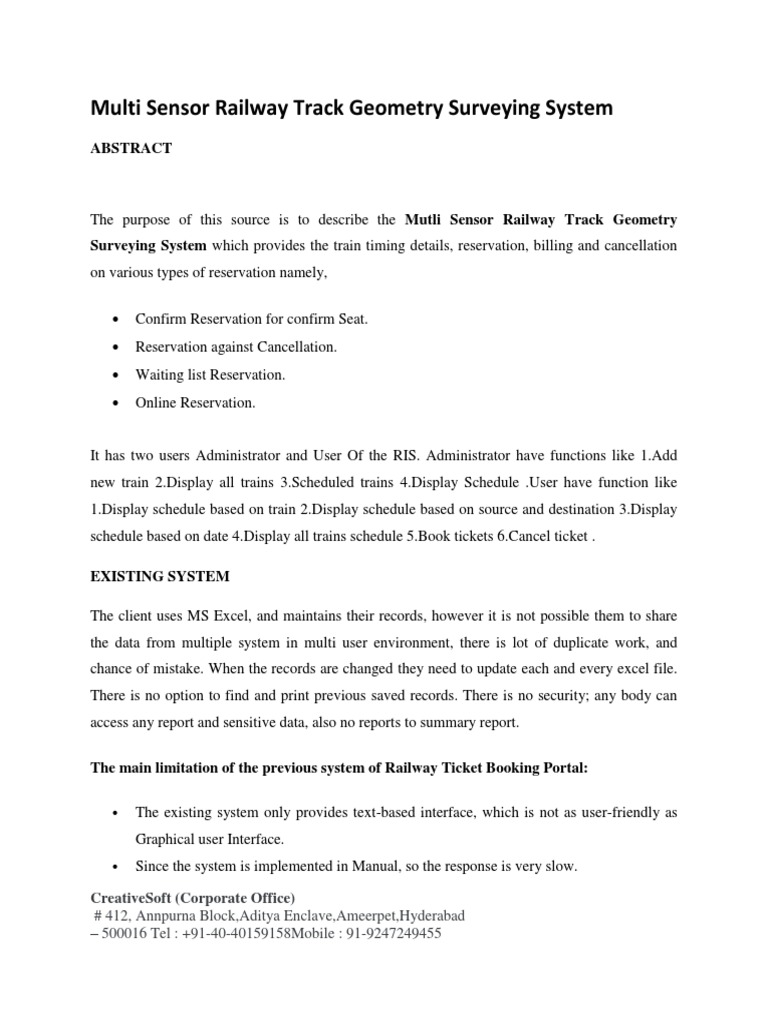 Multi Sensor Railway Track Geometry Surveying System Abstract | PDF ...