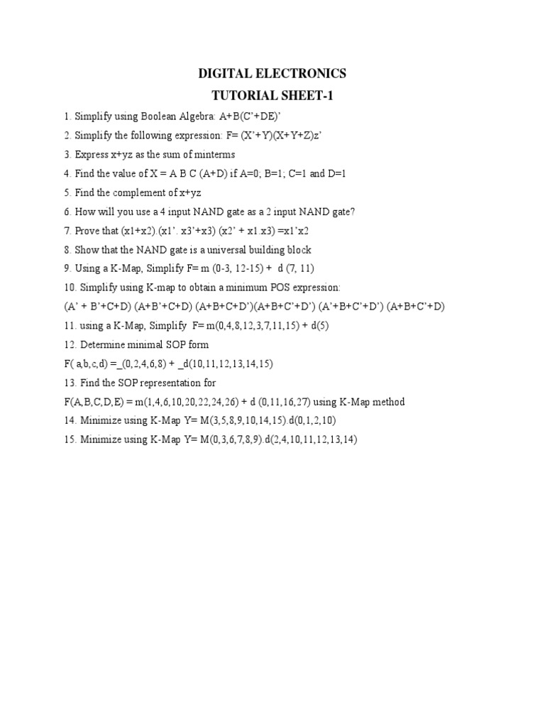 Digital Electronics Tutorial Sheet-1 | PDF | Analog To Digital ...