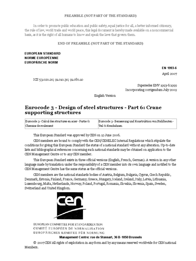 Eurocode 3 - Design of Steel Structures - Part 6 - Crane Supporting ...