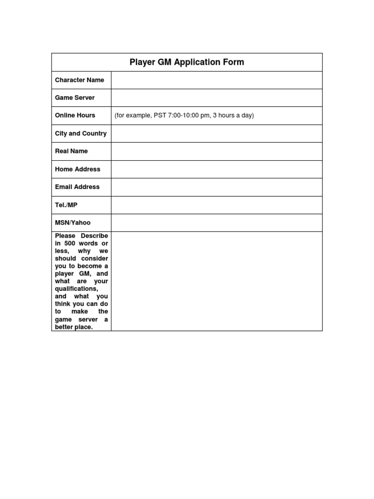 Player GM Application Form Guide | PDF | Career & Growth | Sports ...