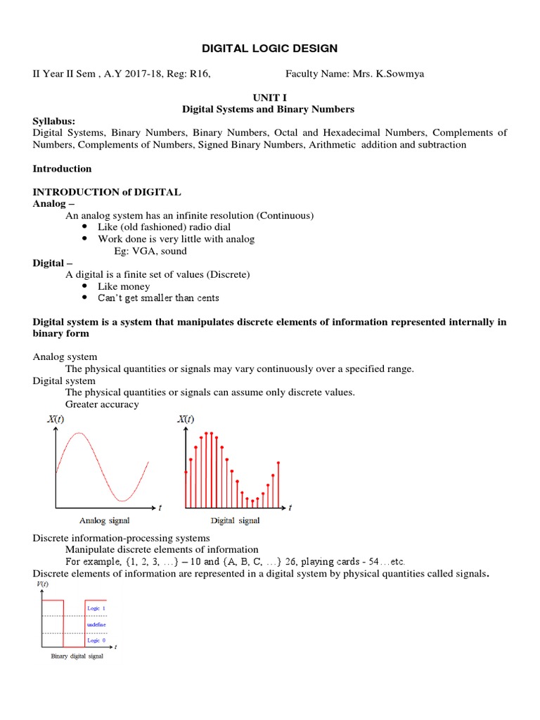 JNTUK R16 II-I DLD UNIT I Notes | PDF | Subtraction | Binary Coded Decimal