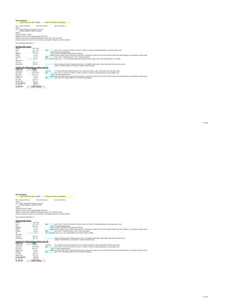 CR Head Skim Calculator - v3 | PDF | Piston | Internal Combustion Engine