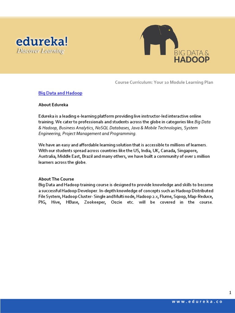 Big Data And Hadoop Course Curriculum Pdf Apache Hadoop Map Reduce 