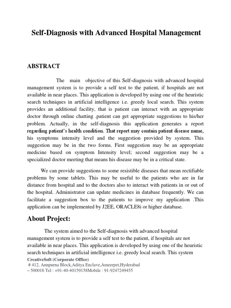 Self-Diagnosis With Advanced Hospital Management Abstract | PDF ...