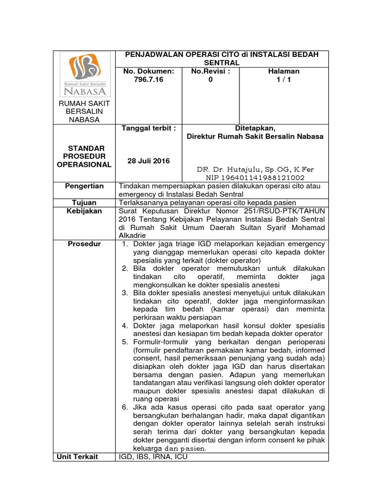 SPO Pasien Op Cito | PDF