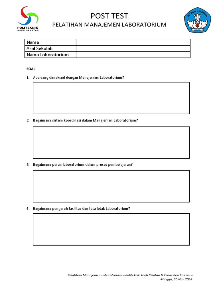 Pretest Dan Post Test Manajemen Lab | PDF