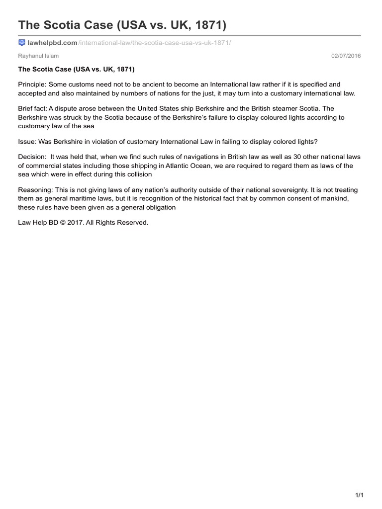 The Scotia Case USA Vs UK 1871 | PDF