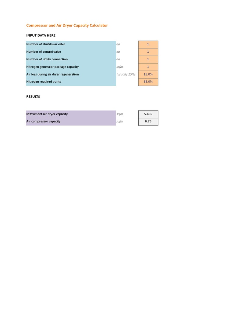 Compressor and Air Dryer Capacity Calculator: Input Data Here | PDF