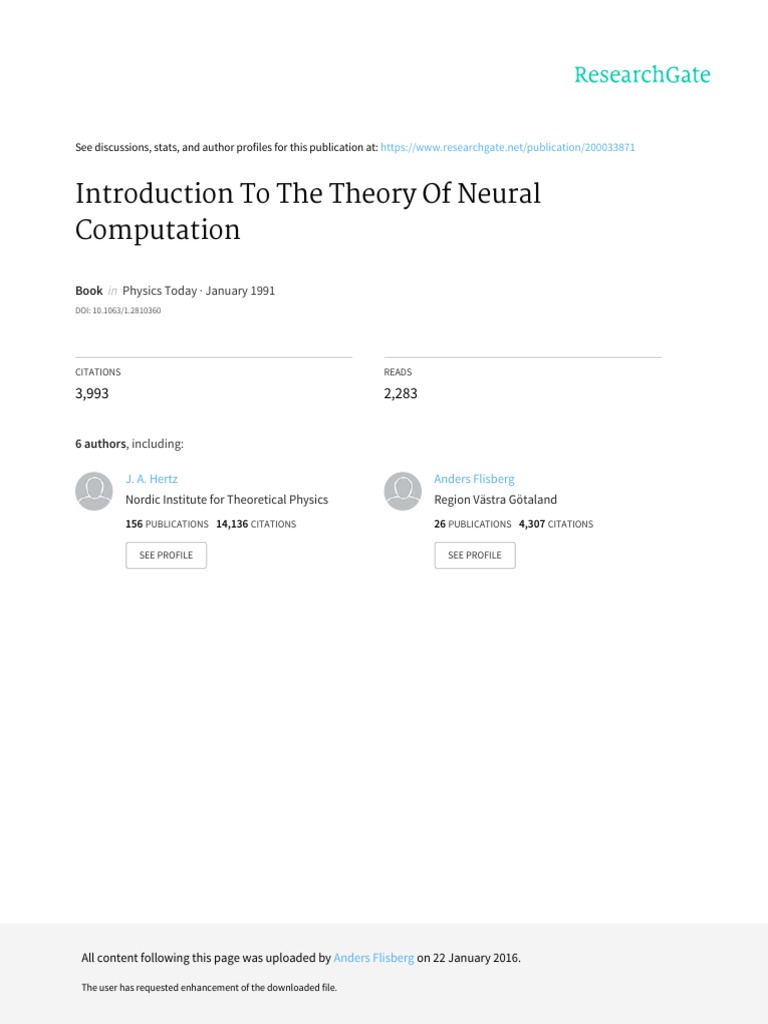 Introduction To The Theory of Neural Computation | PDF | Principal ...