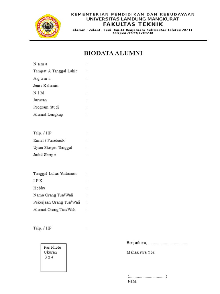 Blanko Biodata Alumni | PDF
