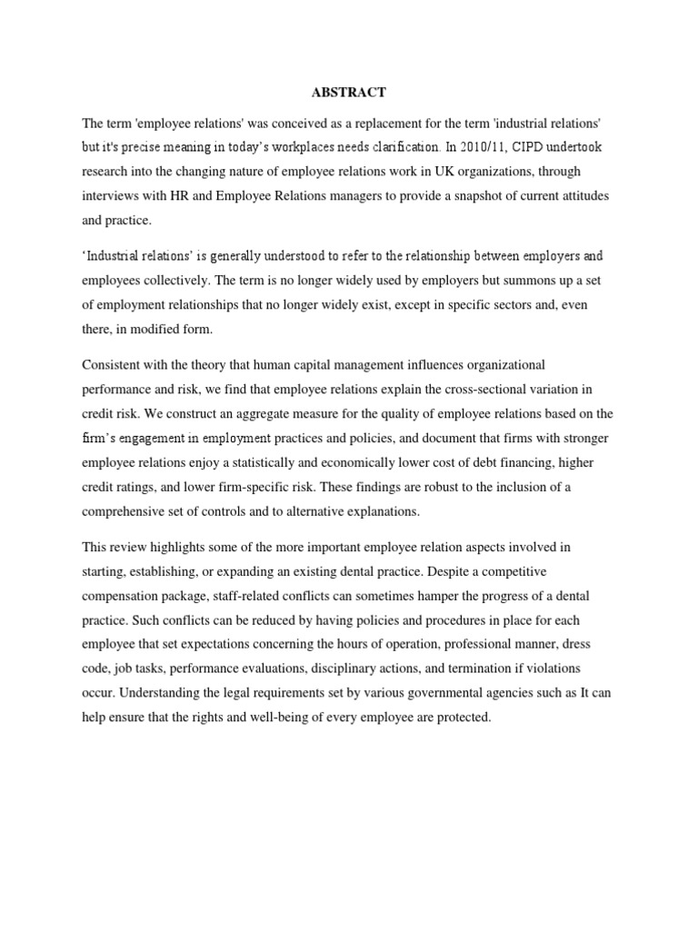 Employee Relations Abstract | PDF