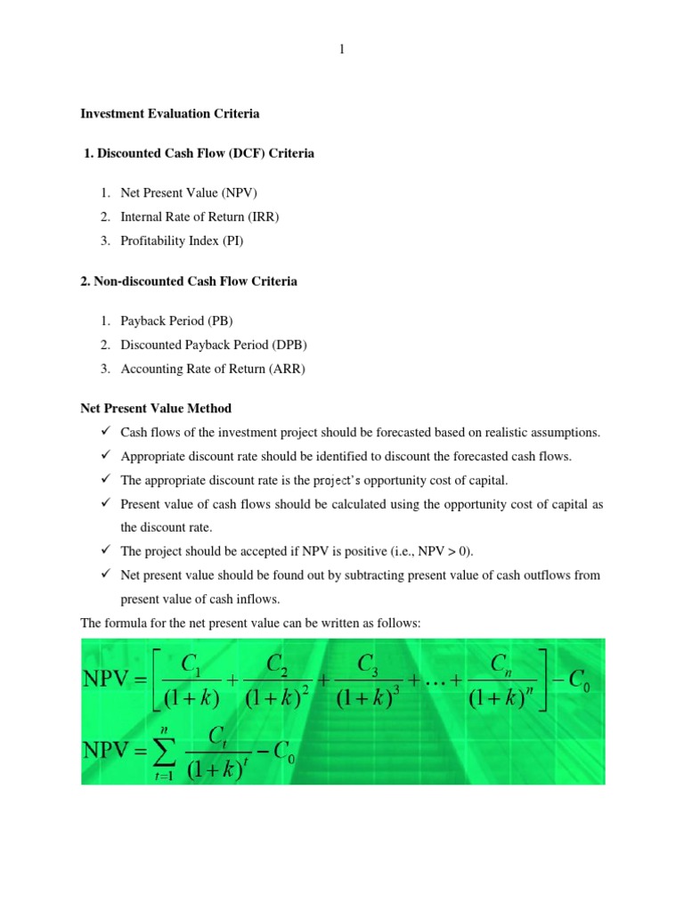 Investment Evaluation Methods Overview | PDF | Net Present Value ...
