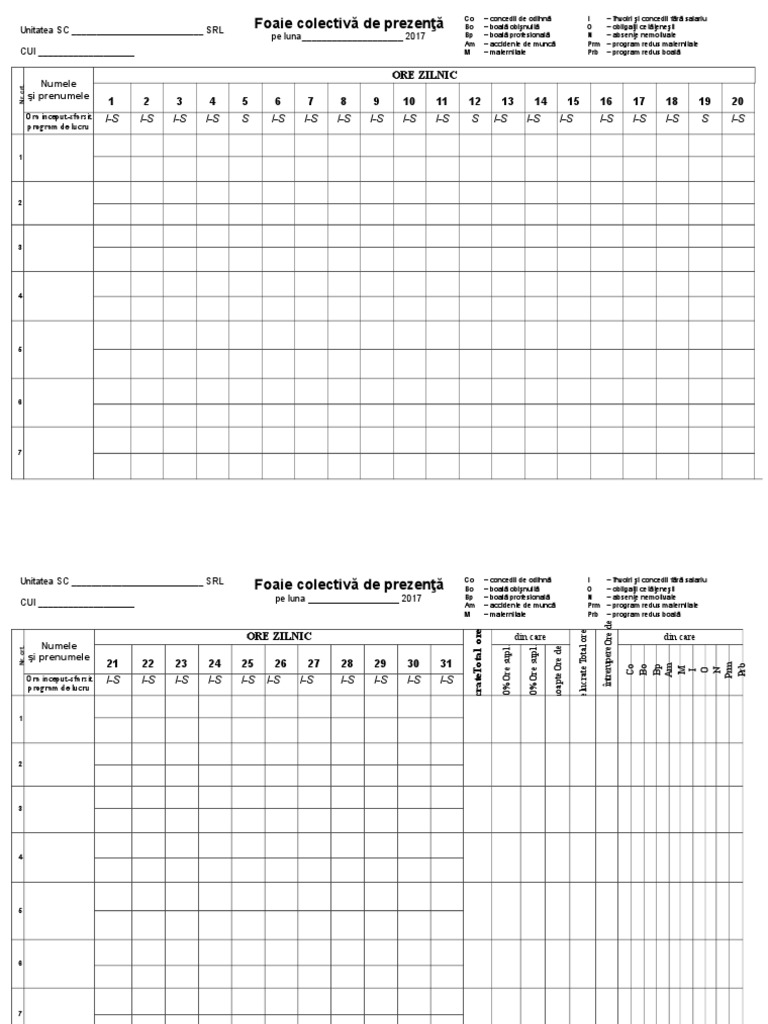Model Pontaj Cu Program de Lucru