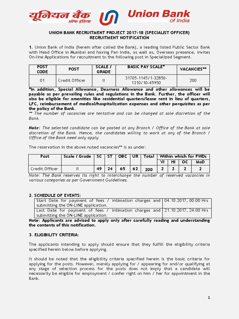 Official Notification for Union Bank of India Recruitment | Business ...