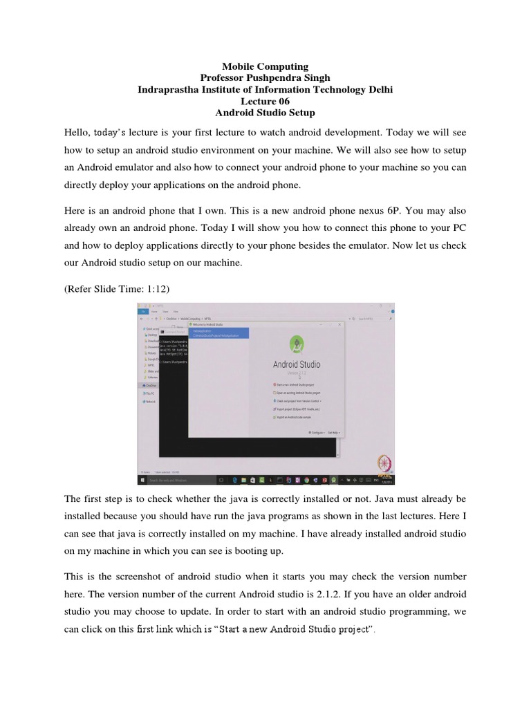 Mobile Computing Professor Pushpendra Singh Indraprastha Institute of Information Technology ...