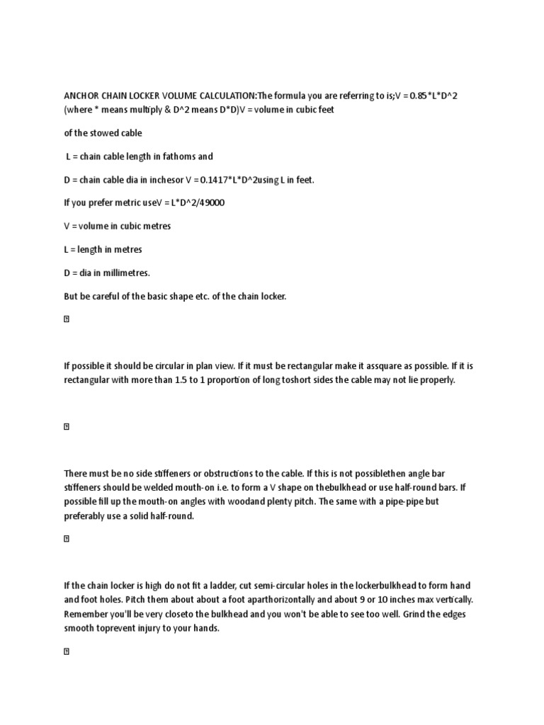 Anchor Chain Locker Volume Calculation | PDF | Volume | Nature