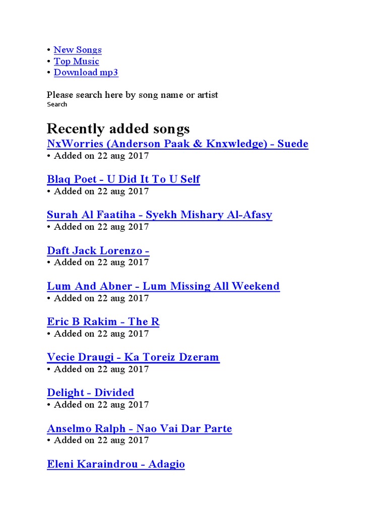 Recently Added Songs: New Songs Top Music Download mp3 | PDF