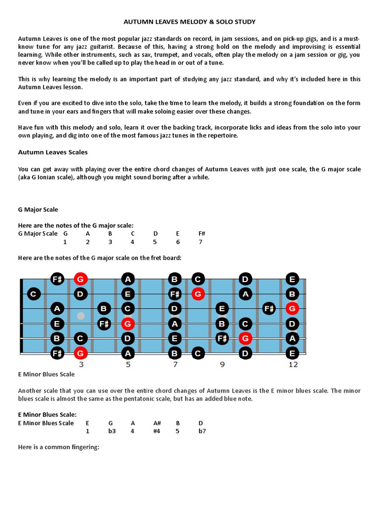 Autumn Leaves Melody & Solo Guide | PDF | Jazz | Harmony