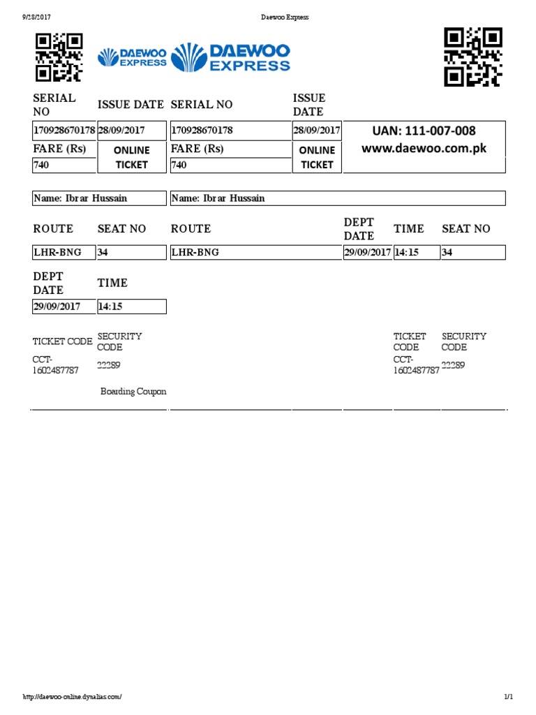 Daewoo Express Online Ticketing Portal