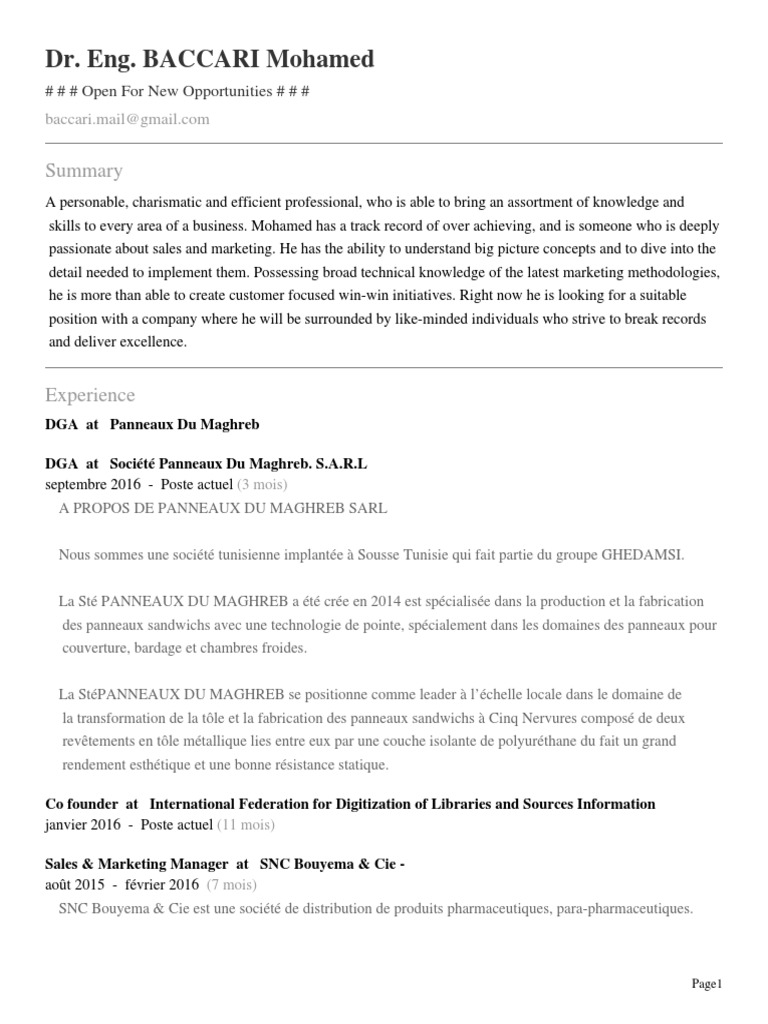 Profil de Dr. Baccari Mohamed | PDF | Commercialisation | Économie