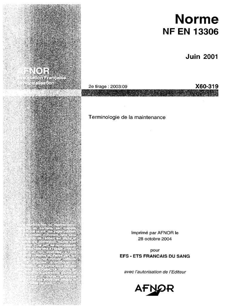 Terminologie Maintenance NF en 13306 2001 PDF | PDF Terminologie Maintenance NF en 13306 2001 PDF | PDF