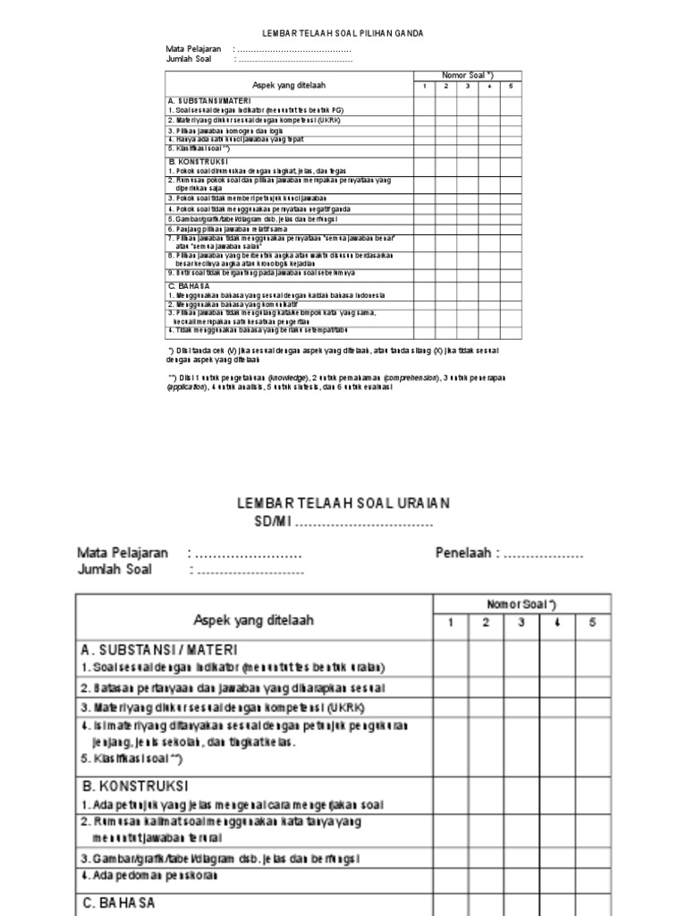 Format Telaah Soal | PDF