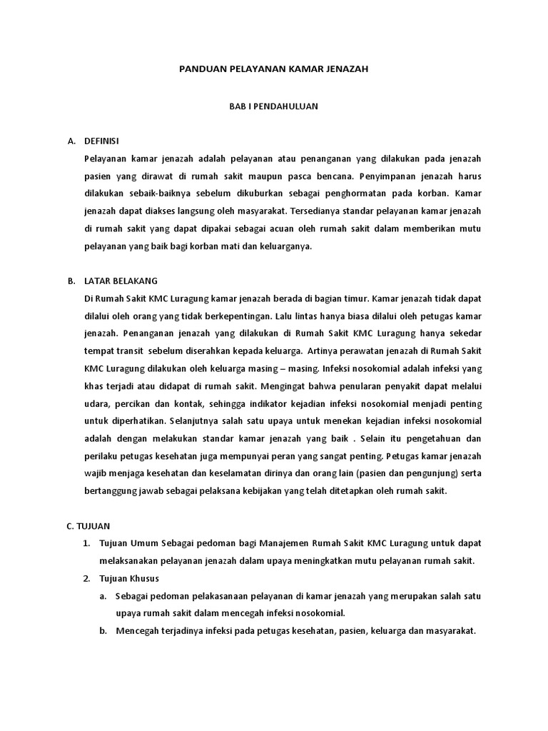 Panduan Pelayanan Kamar Jenazah | PDF