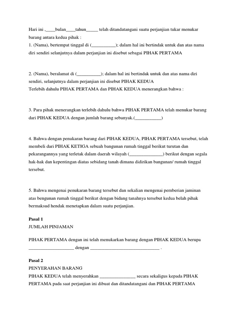 Surat Perjanjian Tukar Menukar Barang | PDF