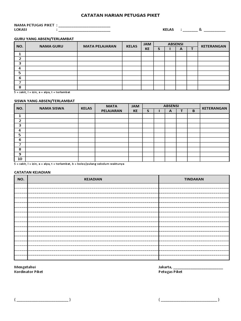 Catatan Harian Petugas Piket | PDF